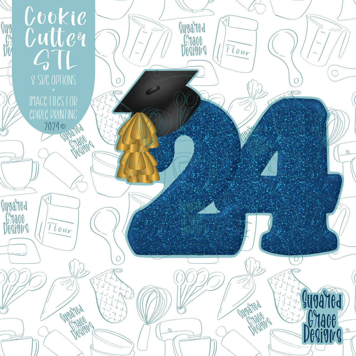2024 Graduation Number 24 with Grad Cap Cookie Cutter STL Files for 3D ...