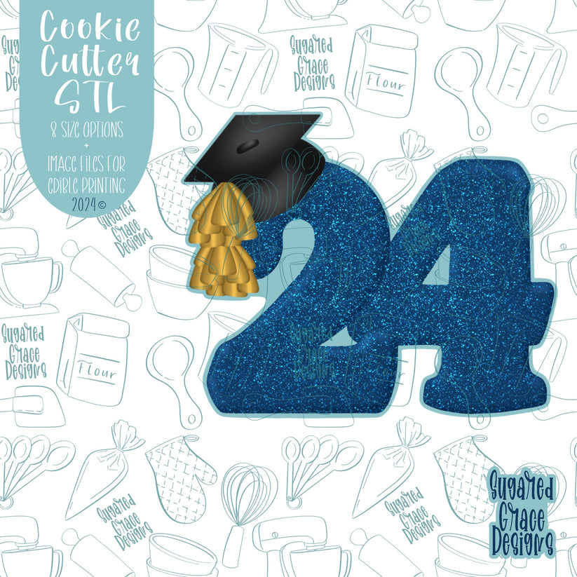 2024 Graduation Number 24 with Grad Cap Cookie Cutter STL Files for 3D ...