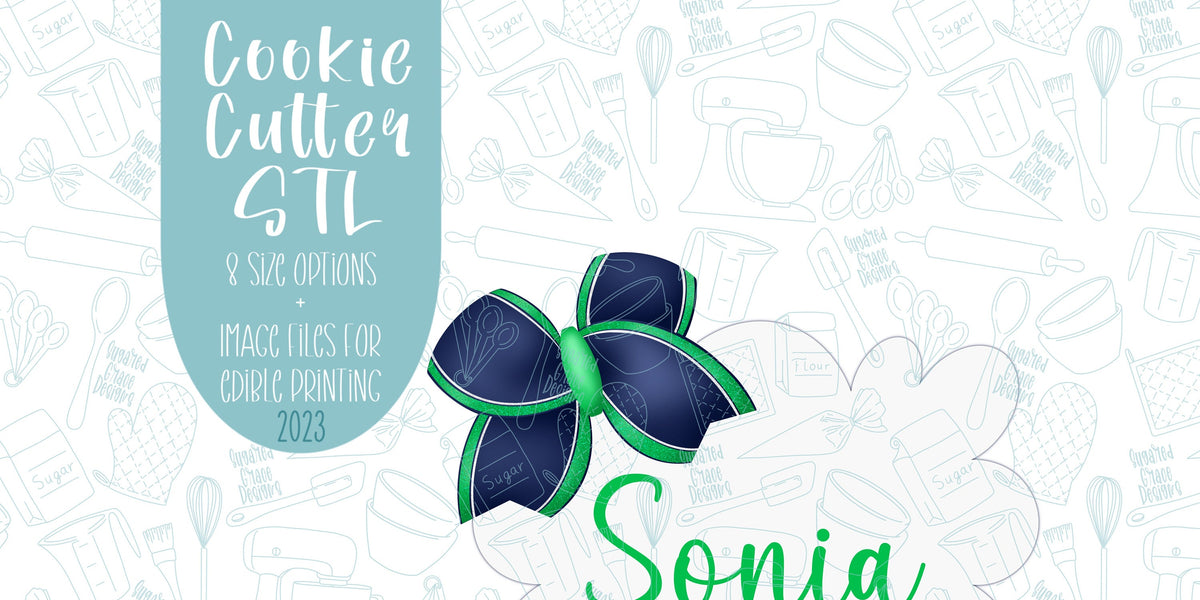 Cheer bow plaque cookie cutter stl file set for 3d printing with match – Sugared Grace Designs LLC